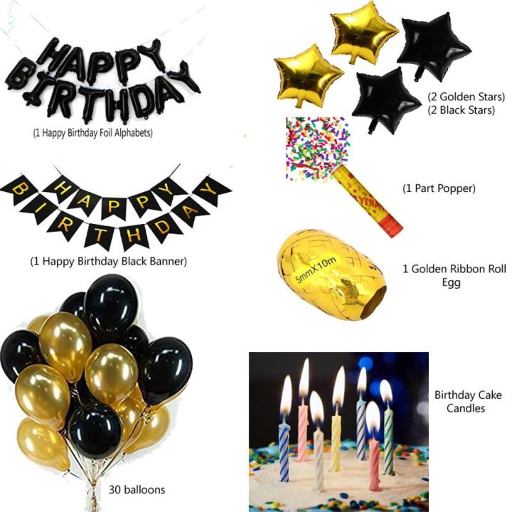 Golden and Black Happy Birthday Complete Package For Decoration With ...