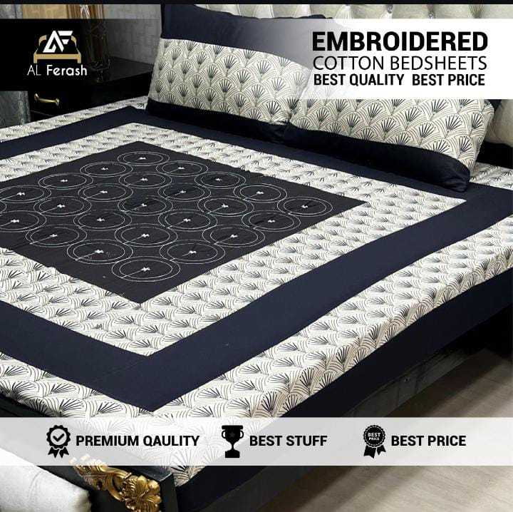 Bedsheet Embroidered Patch Work King Size Double Bed Sheet Al Ferash | Daraz.pk