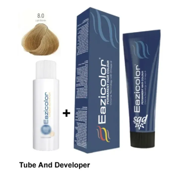 Eazicolor Professional Hair Color Tube And developer Color Shade 8.0 ...