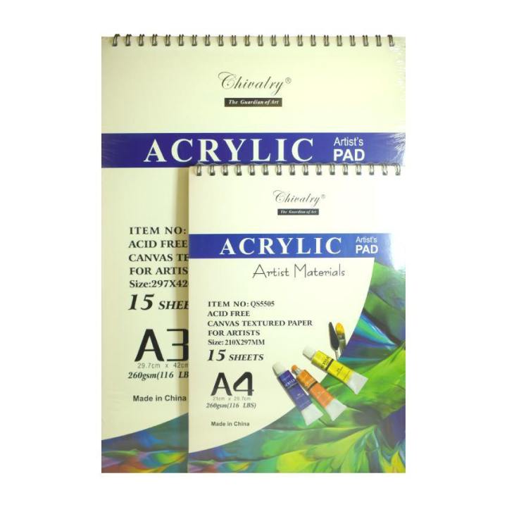 Chivalry Acrylic Pad Acrylic Artist's Pad A4 A3 260gram, 15Sheets ...