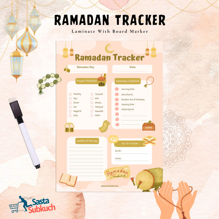 Ramadan tracker A4 size laminate with board marker , Ramadan notes ...