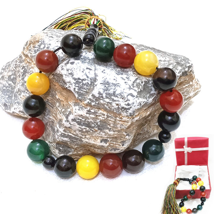 Multi Color Aqeeq Stone Tasbeeh 17 Beads (Size 14MM) | tasbih e umm ul ...