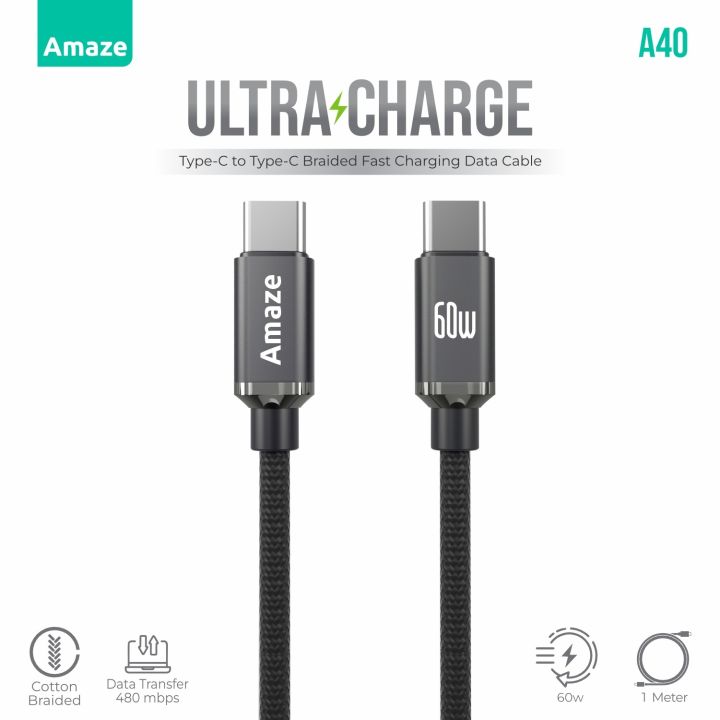 Amaze ULTRA CHARGE 60W TYPE C to TYPE C CABLE 1M Super-Fast Charging ...