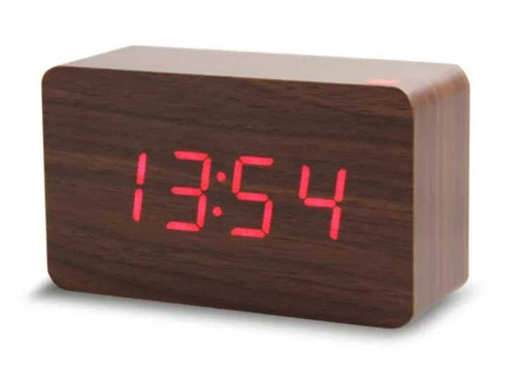 Original wood finish LED digital clock in light wood color featuring ...