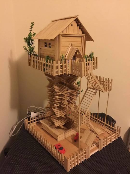 Handcrafted Popsicle Stick Treehouse Model – DIY Wooden Craft for Decor ...
