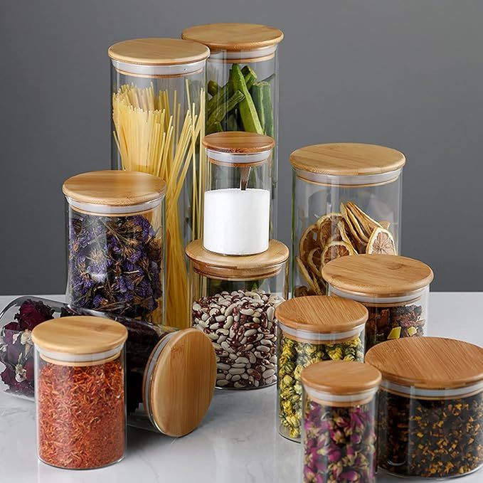 Set of 3 - Clear Round Glass Kitchen Jars, Food Storage Containers Set ...