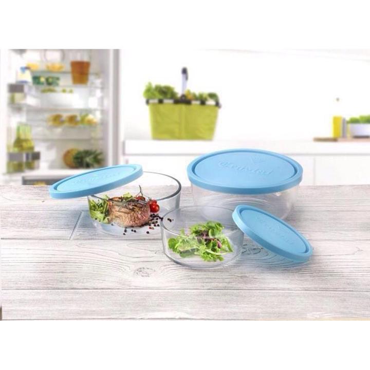 Set of 3 Piece Nesting Glass Mixing Storage Bowls with Lids Stackable ...