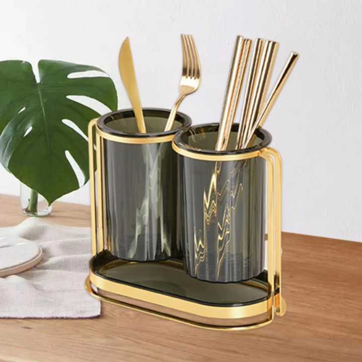2 Compartments Round Cutlery Holder Utensil Holder Countertop Kitchen ...