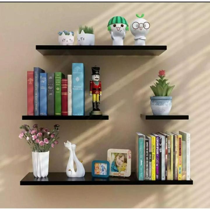 Wall Mounted White & Black Floating Shelves, Book Shelf wooden shelves ...