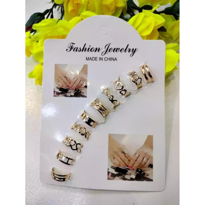 10PCS/SET GOLDEN/SILVER ADJUSTABLE RING SET WOMEN WEDDING ANNIVERSARY ...