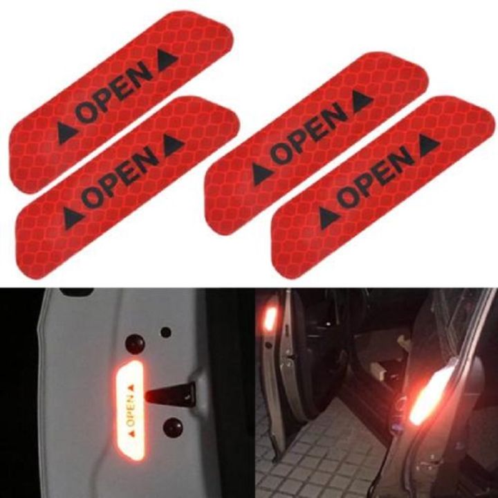 4PCS Super Car Door Open Sticker Reflective Tape Safety Warning Red ...