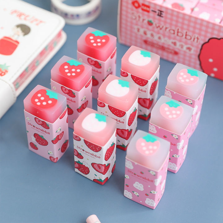 Sweet Strawberry Rabbit Soft Rubber Eraser Kawaii School Office ...