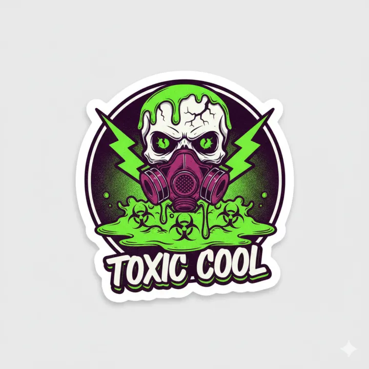 Toxic Cool Skull with Gas Mask & Biohazard Slime Sticker Edgy Green ...