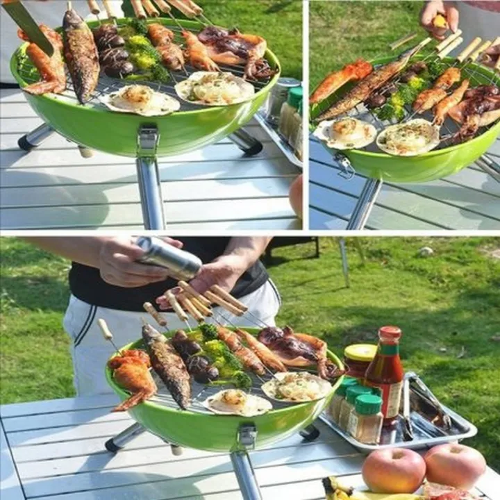 Outdoor Indoor Football Shape Compact BBQ Barbecue Charcoal Grill ...