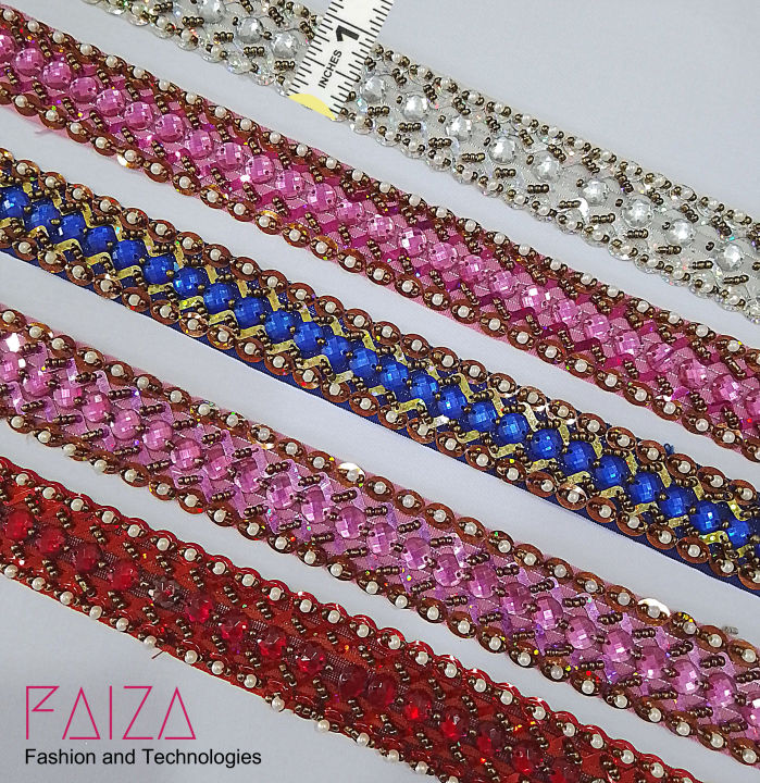 1 Yard/Gaz Fancy Sequin Sitara, crystal and Moti work Attractive Jali ...