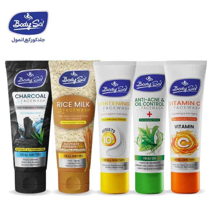 Body Sol Complete Face Wash Collection Bundle (5 in 1) - Charcoal ...