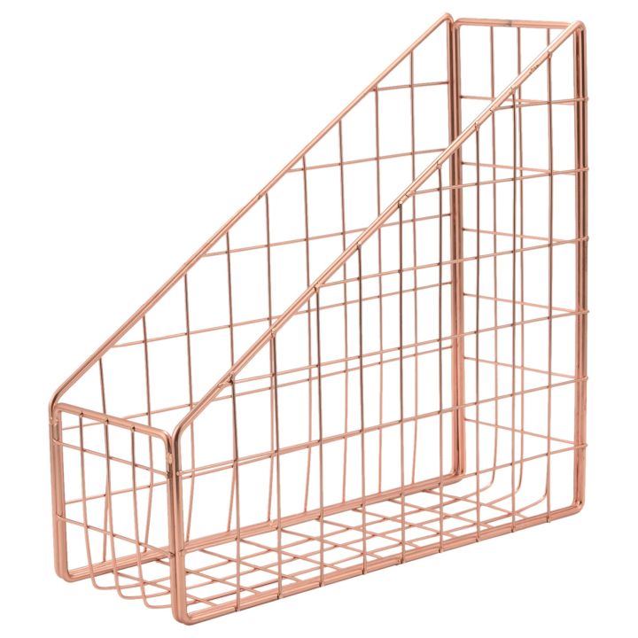 Rose Gold Electroplated Iron Desktop Shelf File Magazine Book Stand ...