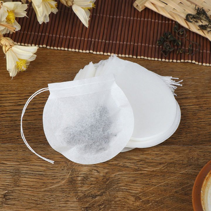 100Pcs White Round Tea Bags Empty Filter Paper Teabags with String for ...