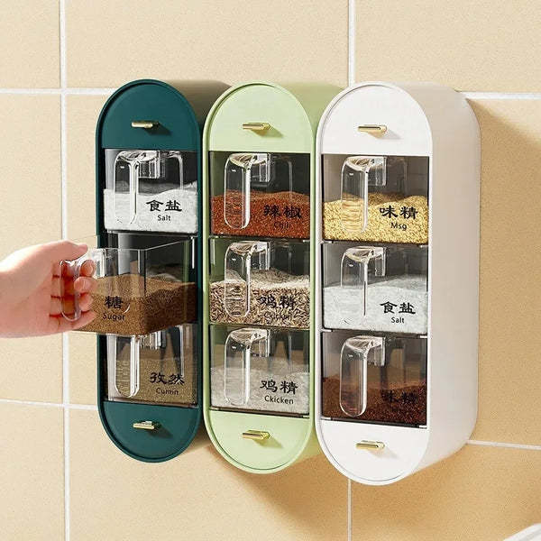 Wall Mounted Spice Box, Spice Organizer, 3 Spoons and 2 Stickers ...