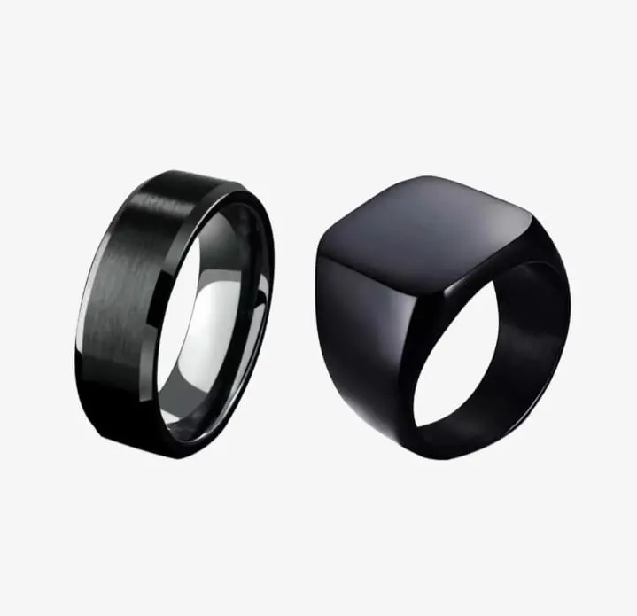 Pack of 2 Black Titanium Ring & Men Black Titanium Challa for Men ...