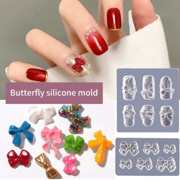 Silicone Nail Carving Mold 3D Bow Tie Mould Stamping Plate Nails ...