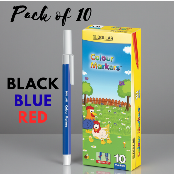 Dollar Color Marker 10's Regular Box, Blue, Black, Red color marker ...