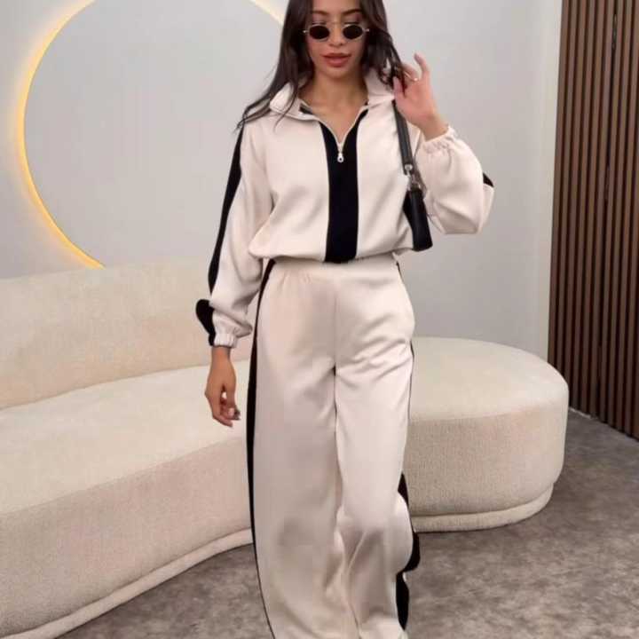 Elegant Monochrome Zip-Up Tracksuit for Effortless Winter Style Winter ...