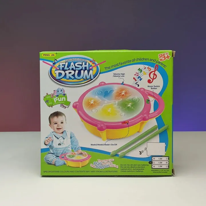 3D Flash Drum Toy With Sticks - Vibrant Flash Lights & Musical Sound ...