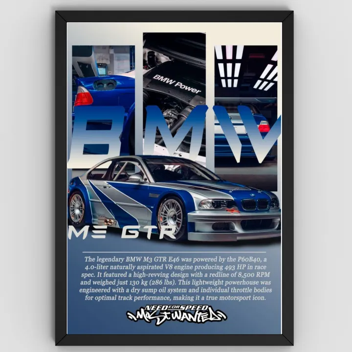 BMW M3 GTR Painting | Sports Car Poster | Wall Art | Photo Frame ...