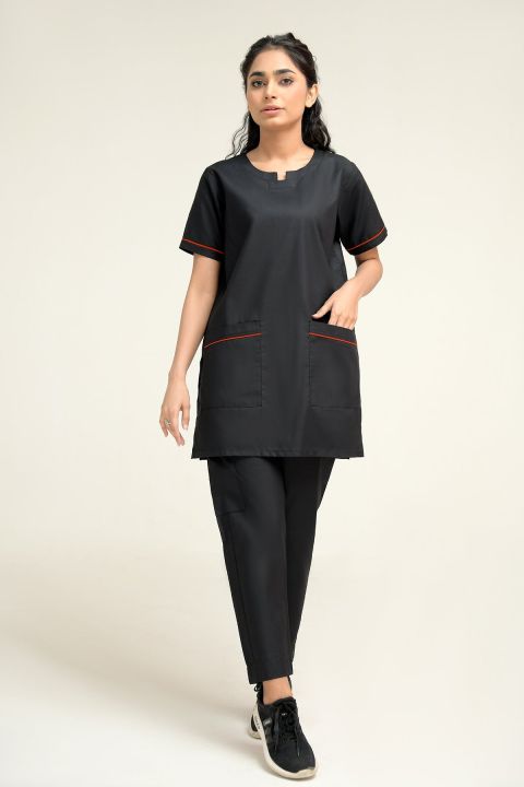 Stylish Notch Neck Scrub Set with Contrasting Piping | Doctors Outfit & Medical Staff Uniform by ...