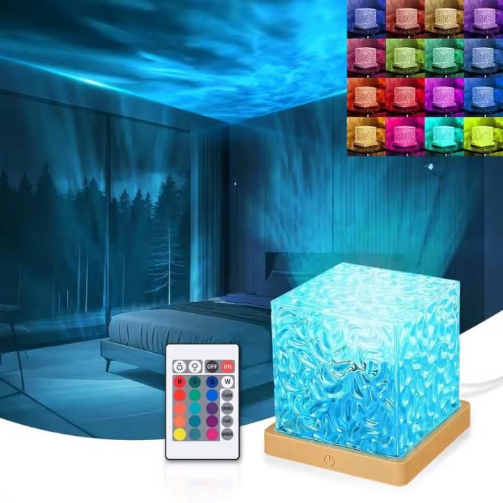 LED Water Wave Effect Cube Lamp with Remote – Color Changing Night ...