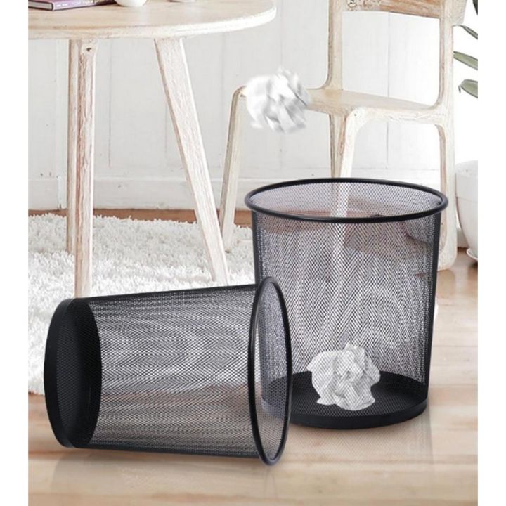 ZMM Metal Trash Can Round Dust Bin Waste Container Wastebasket For ...