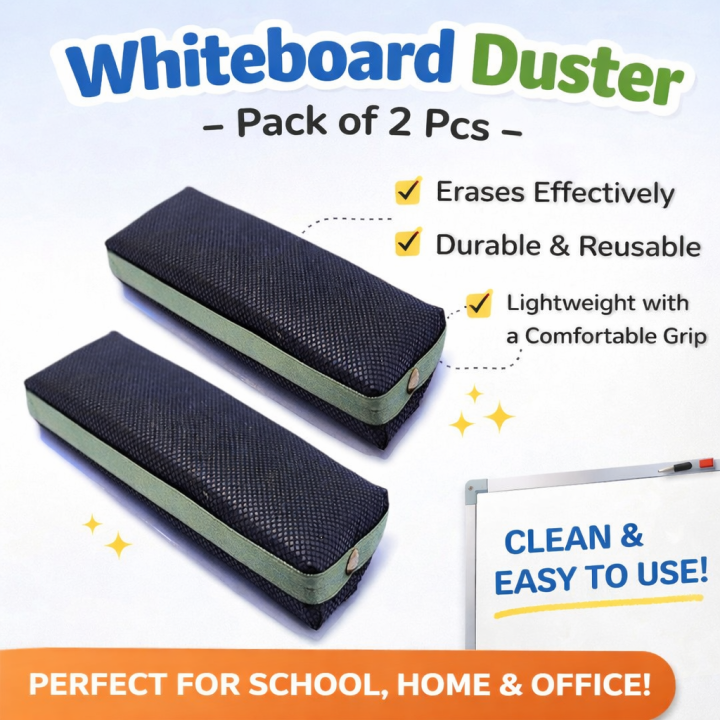 Pack of 2 Pcs Premium Whiteboard Duster, Double Sided, Strong Cleaning ...