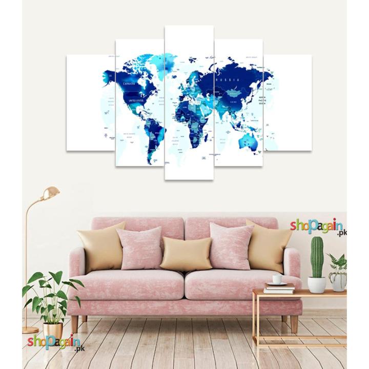 World Map (Hot Selling) 5 Piece Full HD Wall Frame | Daraz.pk