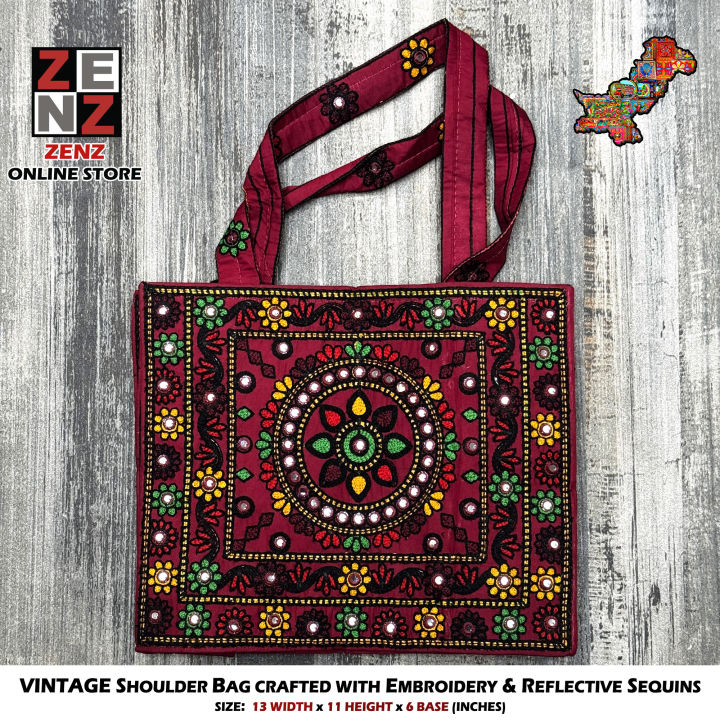 Handmade Embroidered Sindhi Traditional Purse Tote Bag with Zipper ...