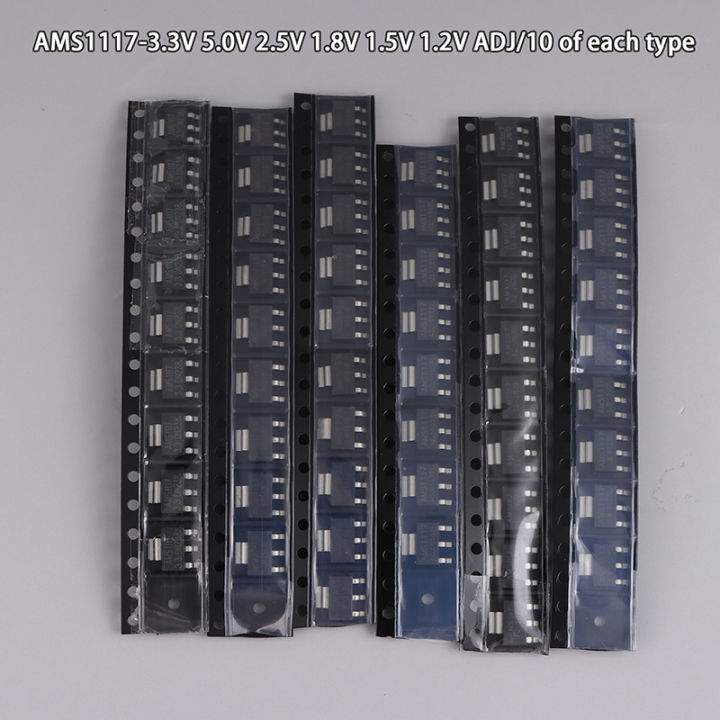 70PCS/Set AMS1117 Voltage Regulator Kit 3.3V 5.0V 2.5V 1.8V 1.5V 1.2V/AMS1117 Values Each 10PCS ...