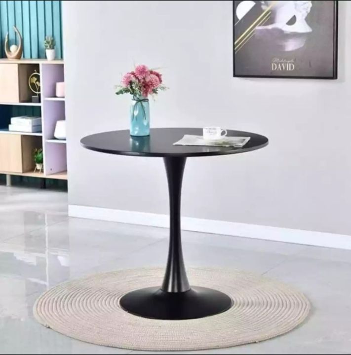 Single Leg With Round Base Black Wood Coffee Tables, Side Table, for ...