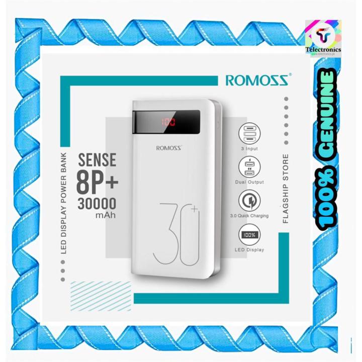 Romoss Sense 8P Plus Power Bank 30000mAh 18W Fast Charge Type-C PD, 3 Outputs & 3 Inputs | Daraz.pk