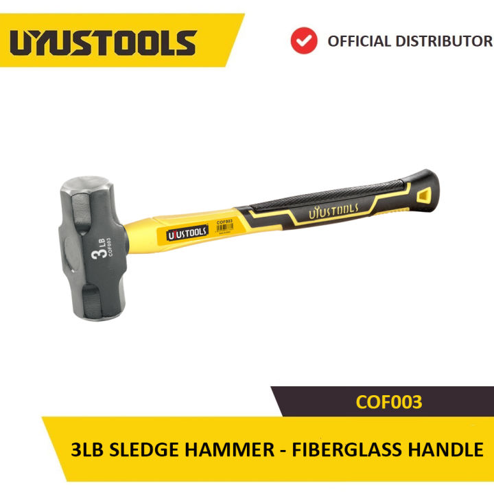 Heavy Duty 3LB Sledge Hammer With Heat Treated Polished Black Head and ...