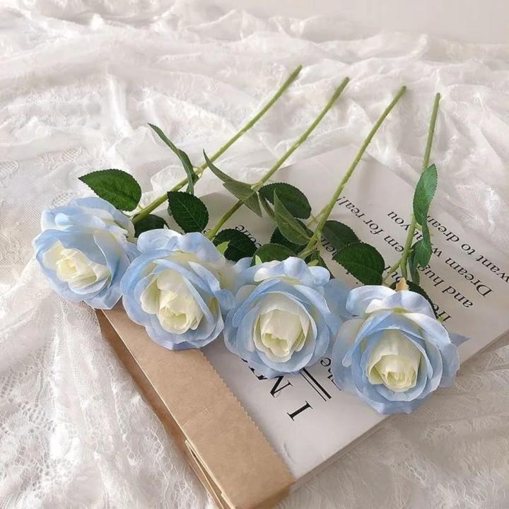 Simulated Single Crushed Ice Blue Rose Valentine's Day Silk Fake Flower ...