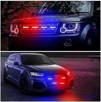 16 LED Car Grill Smart Flasher LED Light Red / Blue Strobe Flash Light ...