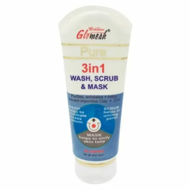 Glomesh White Glow Pure 3 in 1 Wash, Scrub and Mask Tube 200 ml ...