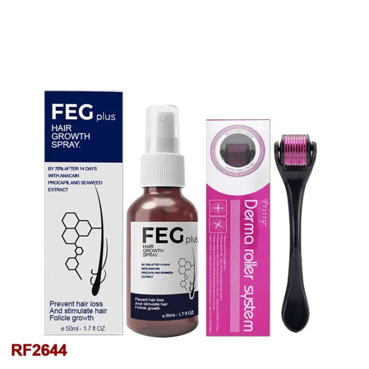 FEG PLUS Hair Growth Spray with 0.5mm Derma Roller – Hair Regrowth ...