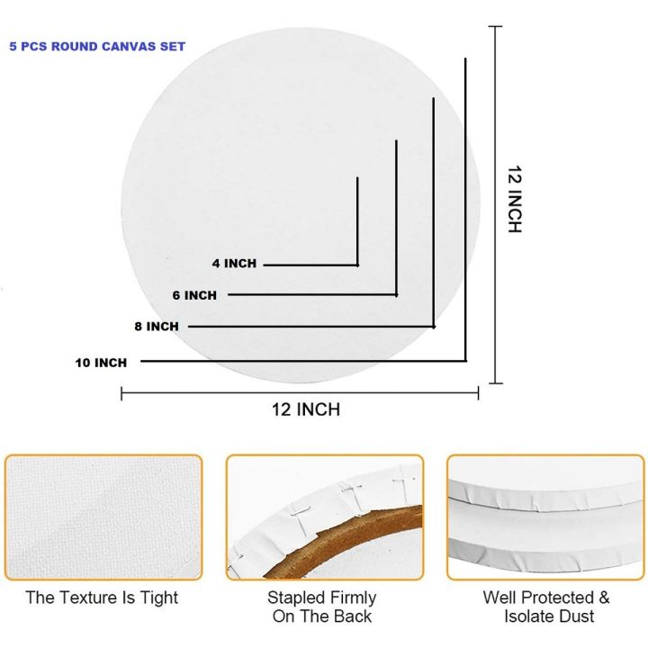 Mix Round/Circle Shape Canvas Pack of 5 PCS (12x12 inch, 10x10, 8x8 ...
