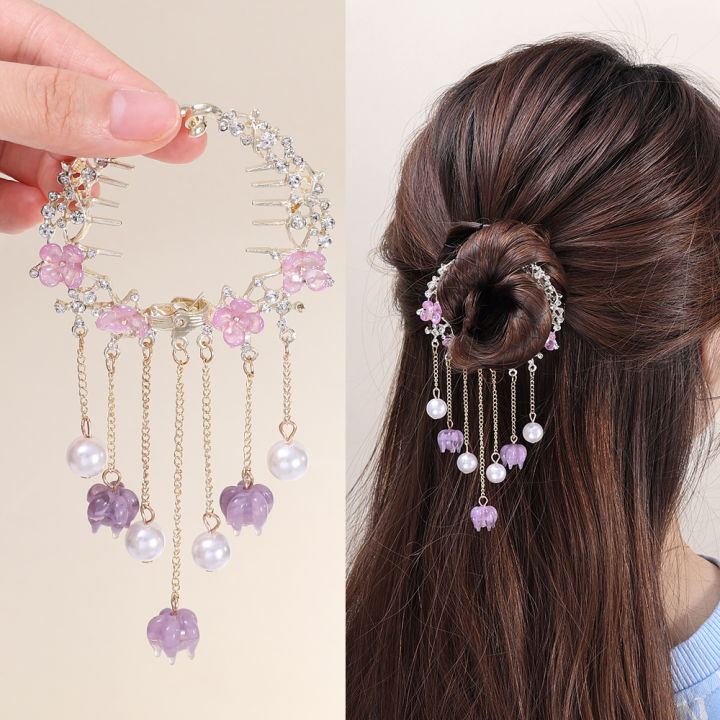 New Ancient Style Amethyst Flower Fringe Hairpin Summer Female Flower ...