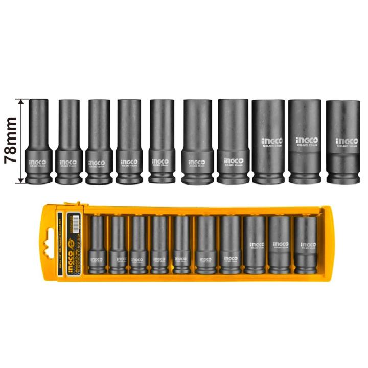 Ingco Industrial 10 Pcs 1/2" Deep Impact Socket Driver MS | Daraz.pk