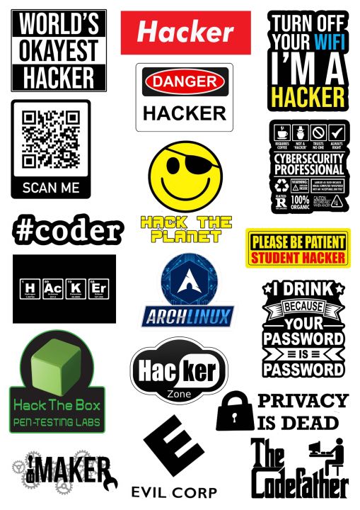 Pack of 18, Hacker stickers for"Hack the World: Ultimate Hacker Sticker ...