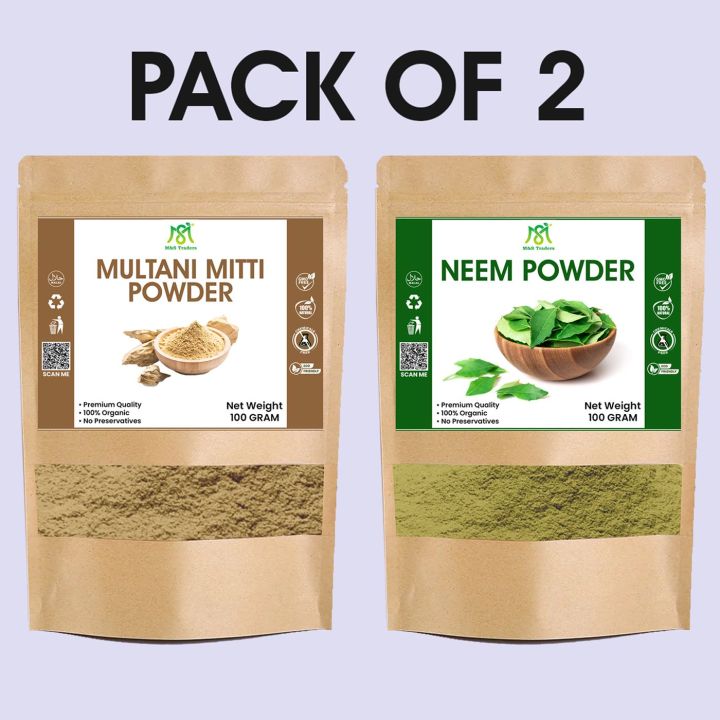 Pack of 2 - Organic Multani Mitti + Neem Leaves Fine Powder | Daraz.pk