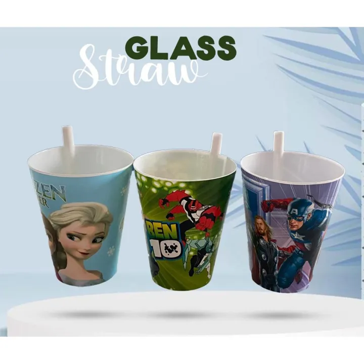 Attractive Colorful(HD Digital Print) Glass/Cup with Fix Straw for Kids ...