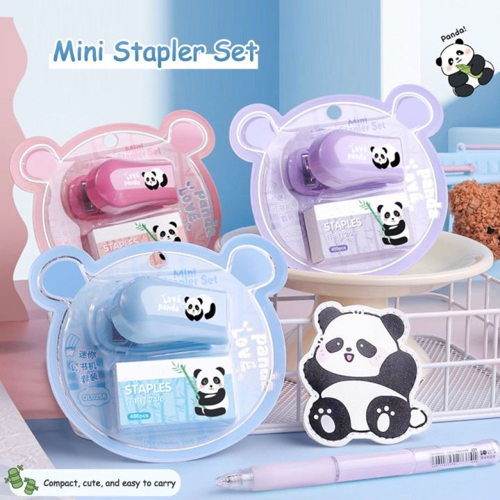 Durable Cartoon Panda Mini Stapler with Staples Multifunctional Paper Binder Binding Machine ...